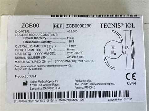 New Abbott Zcb0000230 Tecnis Aspheric Iol With Uv Absorber 23 0 Exp