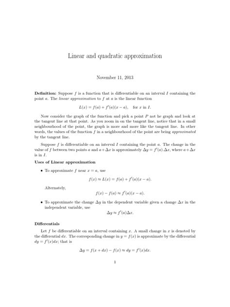 Linear Approximation Pdf Derivative Tangent