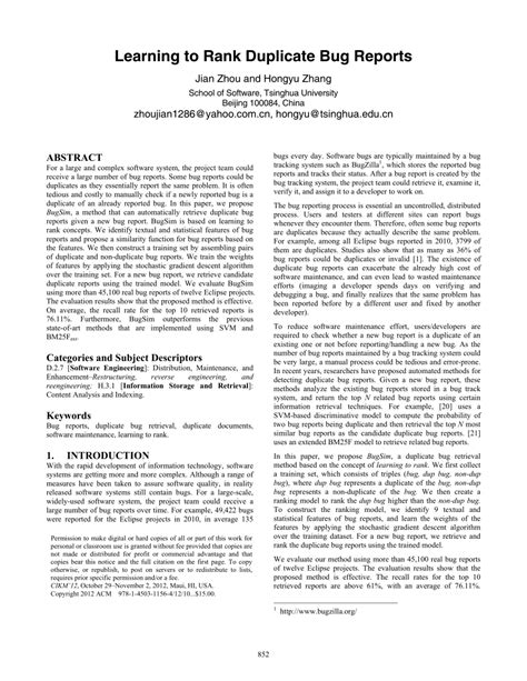 Pdf Learning To Rank Duplicate Bug Reports