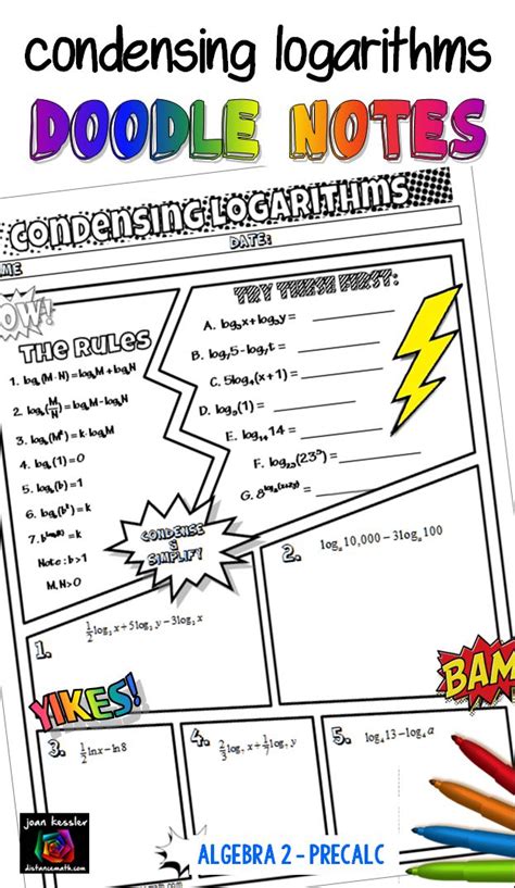 Condensing Logarithms Fun Notes Doodle Pages Math Interactive