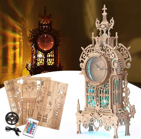 Funpola Led 3d Wooden Puzzles For Adults Tower Clock Wooden Kit For