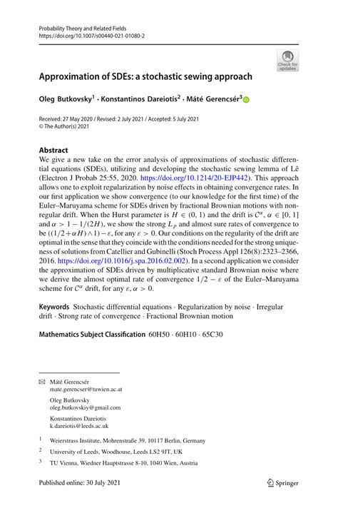 Pdf Approximation Of Sdes A Stochastic Sewing Approach