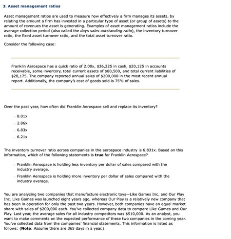 Solved 3 Asset Management Ratios Asset Management Ratios