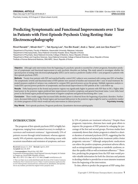 Pdf Predicting Symptomatic And Functional Improvements Over 1 Year In Patients With First
