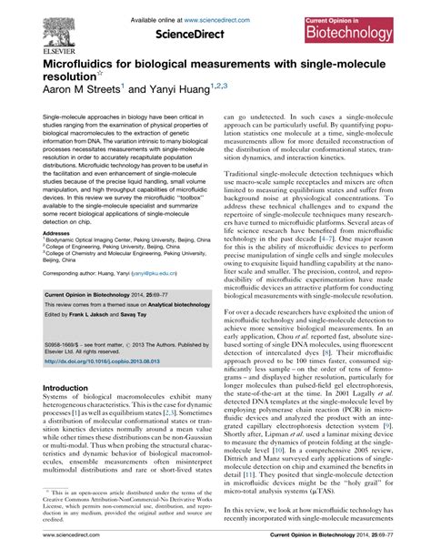 Pdf Microfluidics For Biological Measurements With Single Molecule