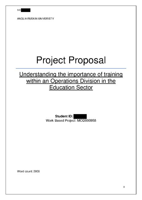 Project Proposal Sid Xxxxxxx Redacted Anglia Ruskin Univeristy Project Proposal
