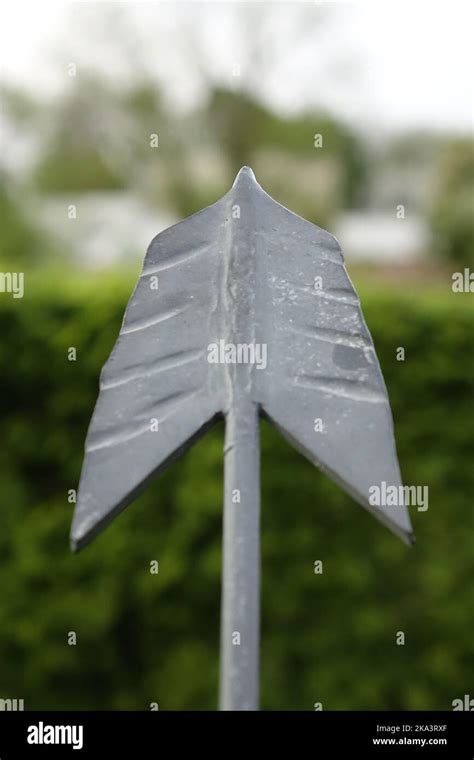 Metal Arrow Tip Pointing Forward In Spring Concept Target Focus