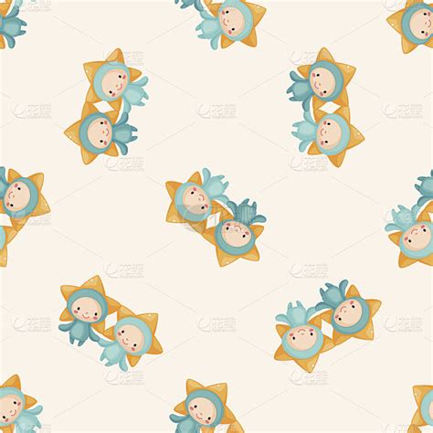 双子座，卡通无缝图案背景