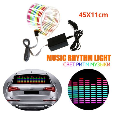자동차 자동 음악 리듬 변경 스티커 45x11cm Led 플래시 라이트 램프 활성화 이퀄라이저 El 시트 후면 윈도우