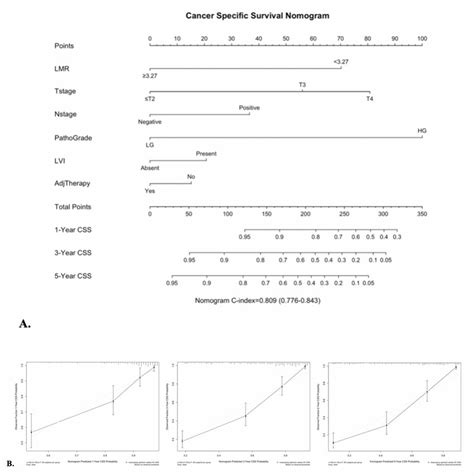 nomogram predicting css at 1 3 and 5 years after rc in bca patients