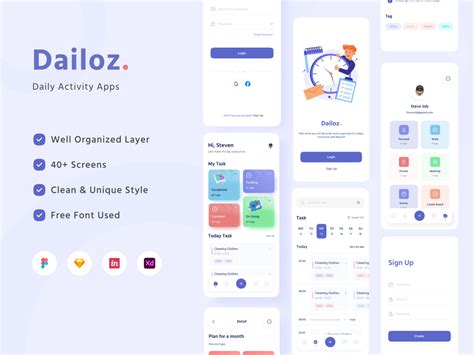 Daily Activity App UI Kit Free Sketch Resource Sketch Elements