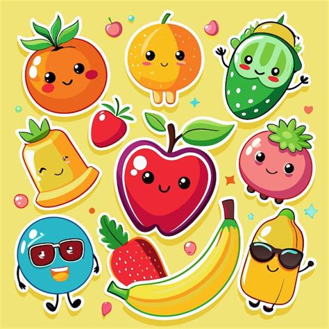 선글라스와 미소를 가진 귀여운 과일 만화 캐릭터 프리미엄 Ai 생성 벡터