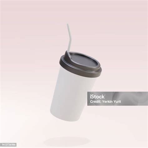 분홍색 배경에 짚이있는 3d 흰 종이 커피 컵 벡터 일러스트레이션 0명에 대한 스톡 벡터 아트 및 기타 이미지 0명 갈색 개념 기호 Istock