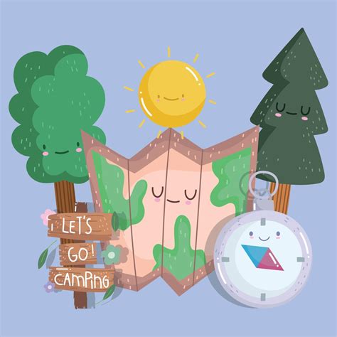 Camping Forest Trees Map And Cpmpass In Cartoon Style Design 13651371