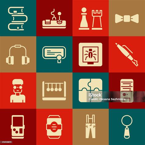 돋보기 컴퓨터 만년필 펜촉 체스 인증서 템플릿 헤드폰 책 및 곤충 프레임 아이콘을 설정합니다 벡터 Brand Name Video Game에 대한 스톡 벡터 아트 및 기타