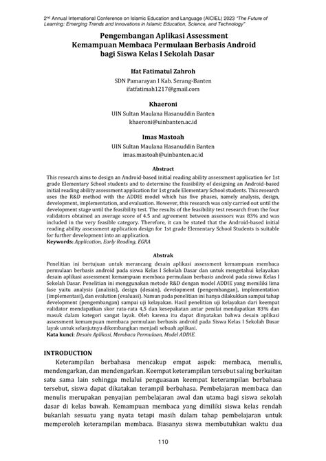 Pdf Pengembangan Aplikasi Assessment Kemampuan Membaca Permulaan Berbasis Android Bagi Siswa