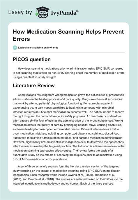 How Medication Scanning Helps Prevent Errors 988 Words Essay Example