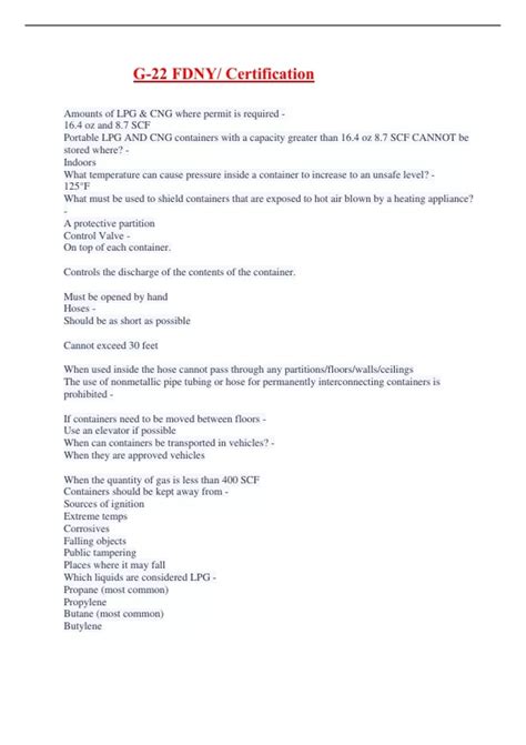 G 22 Fdny Certification Of Compressed Liquidified Natural Gas Exam