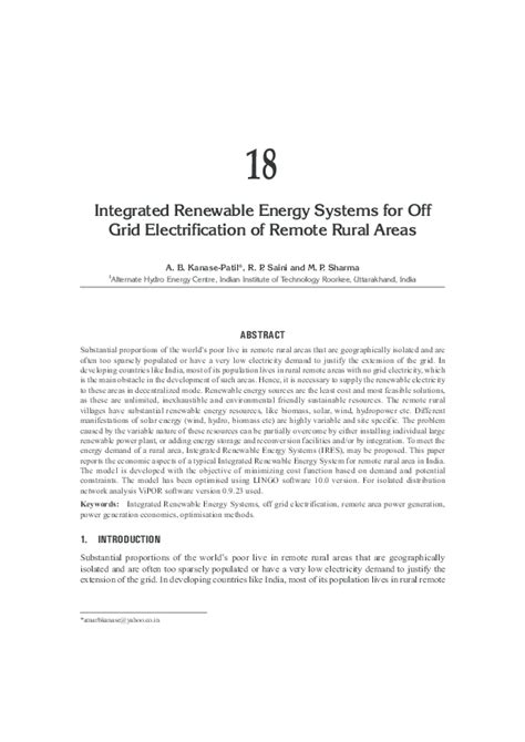 Pdf Integrated Renewable Energy Systems For Off Grid Electrification