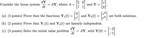 Consider The Linear System DtdY AY Where A Chegg