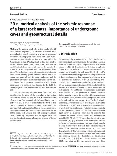 Pdf 2d Numerical Analysis Of The Seismic Response Of A Karst Rock