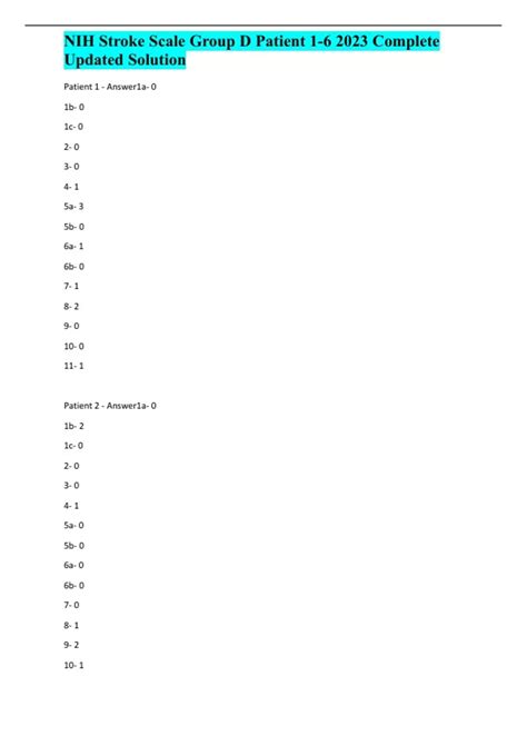 Nih Stroke Scale Group D Patient 1 6 2023 Complete Updated Solution Nih Stroke Stuvia Us