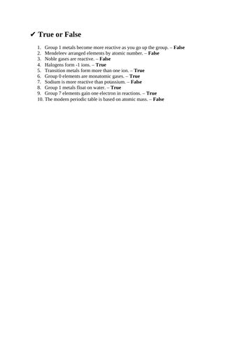 Edexcel Chemistry Priodic Table Teaching Resources