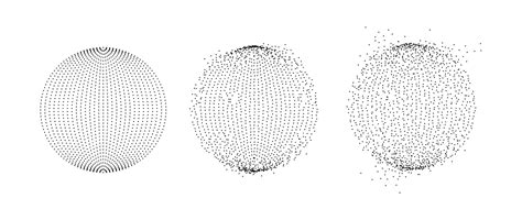 Set Of Dotted Spheres With Dissolve Effect Stipple Disintegrating Circle Collection Halftone