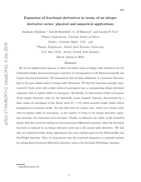 Pdf Expansion Of Fractional Derivatives In Terms Of An Integer
