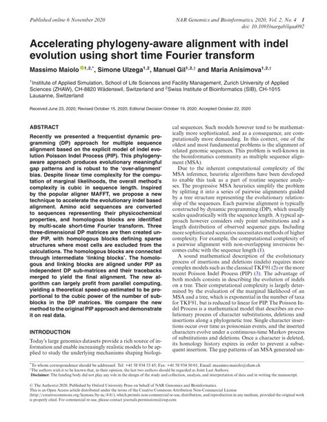 Pdf Accelerating Phylogeny Aware Alignment With Indel Evolution Using