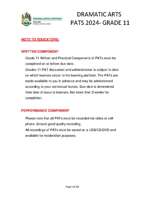 Dramatic Arts Grade 11 Pats 2024 Written And Performance Components