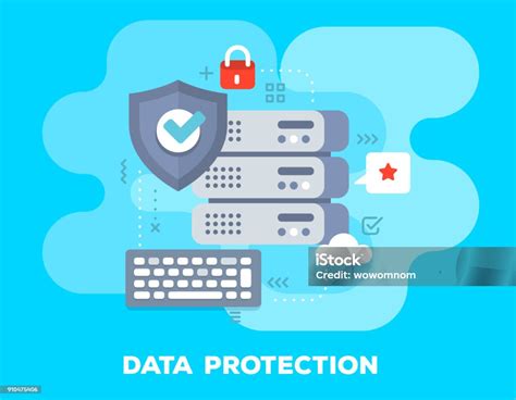 제목 파란색 배경에 데이터 보호 개념입니다 큰 데이터 서버 보호의 방패 키보드 및 아이콘 벡터 밝은 그림 0명에 대한 스톡 벡터 아트 및 기타 이미지 Istock