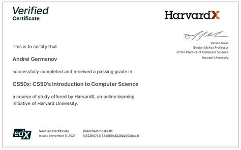 Cs50 After A Weeks Of Waiting I Finally Got My Verified Certificate