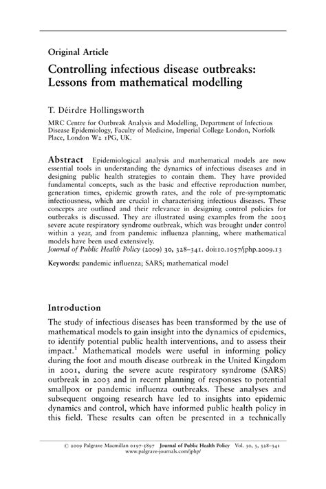 Pdf Controlling Infectious Disease Outbreaks Lessons From