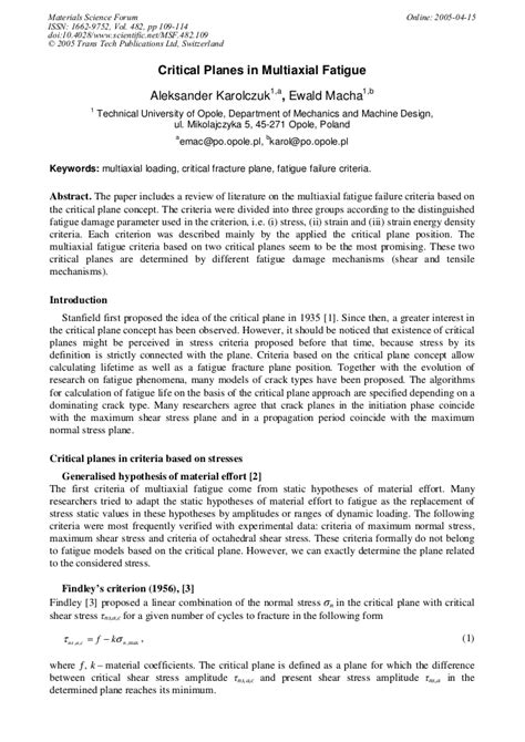 Critical Planes In Multiaxial Fatigue Scientificnet