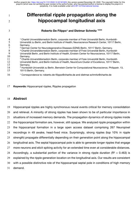Pdf Differential Ripple Propagation Along The Hippocampal Longitudinal Axis