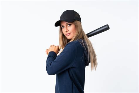 Premium Photo Young Blonde Woman Playing Baseball