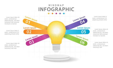 Infographic 6 Steps Modern Mindmap Diagram With Light Bulb