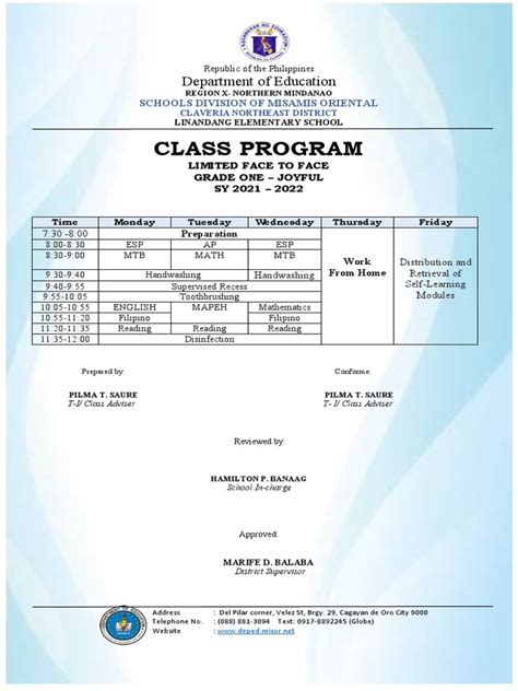 Grade 1 Class Program Pdf Philippines