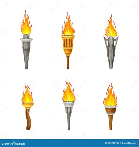 Torch With Brightly Burning Fire On Top As Ignited Light Source Vector