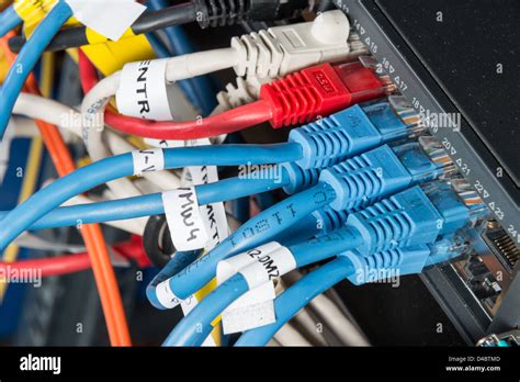 Close Up Of Network Hub And Ethernet Cables Stock Photo Alamy