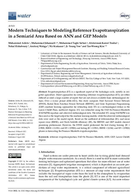 Pdf Modern Techniques To Modeling Reference Evapotranspiration In A Semiarid Area Based On Ann