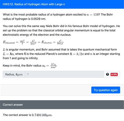 Solved Hw3 12 Radius Of Hydrogen Atom With Large N What Is