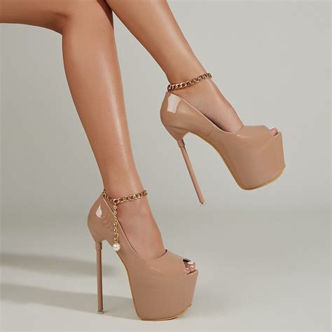 Sexy Stiletto High Heel Platform Luxury Metal Chain Women Shoe Dress