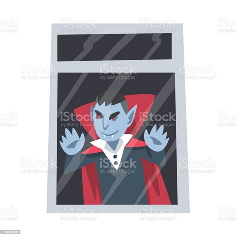 창 벡터 일러스트 뒤에 서 무서운 외관과 그로테스크 생물로 으스스한 카운트 드라큘라 또는 뱀파이어 몬스터 경외감에 대한 스톡 벡터 아트 및 기타 이미지 Istock
