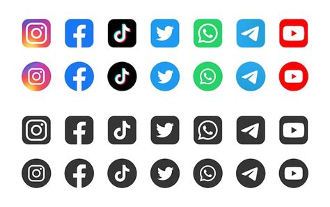 Набор значков логотипов социальных сетей instagram facebook tiktok twitter whatsapp telegram ...