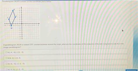Solved Parallelogram JKLM Is Shown On The Coordinate Plane Below If