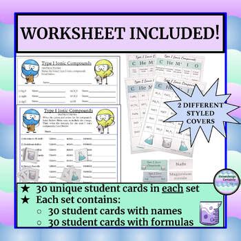 Chemistry Game Squares Bingo Type I Ionic Compound Names Formulas Worksheets