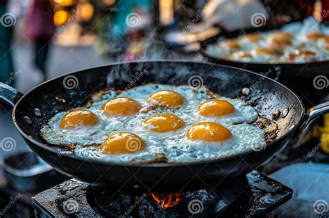 Fried Eggs Cooking On Street Food Stall Stock Illustration