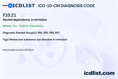 Icd 10 Cm Diagnosis Code F10 21 Alcohol Dependence In Remission